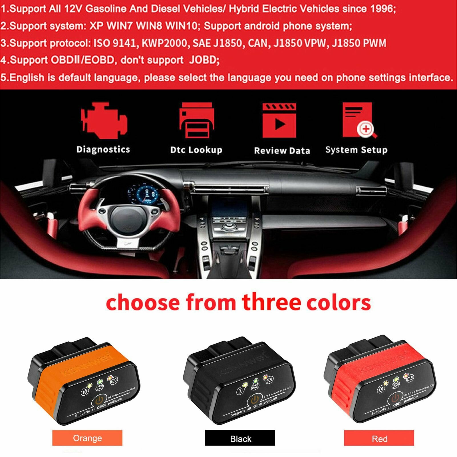 KONNWEI KW903 BT 5.0 беспроводной OBD-II автомобильный диагностический сканер инструменты автомобильный детектор тестер сканер для системы IOS Android