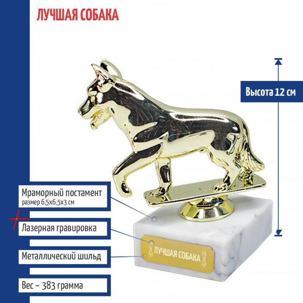Статуэтка Собака "Лучшая собака" на мраморном постаменте (12 см)