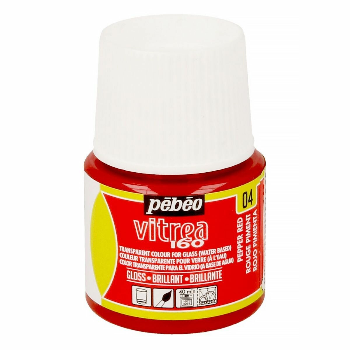 PEBEO Vitrea 160 краска витражная по стеклу глянцевая, под обжиг, 45 мл, Красный перец 111004