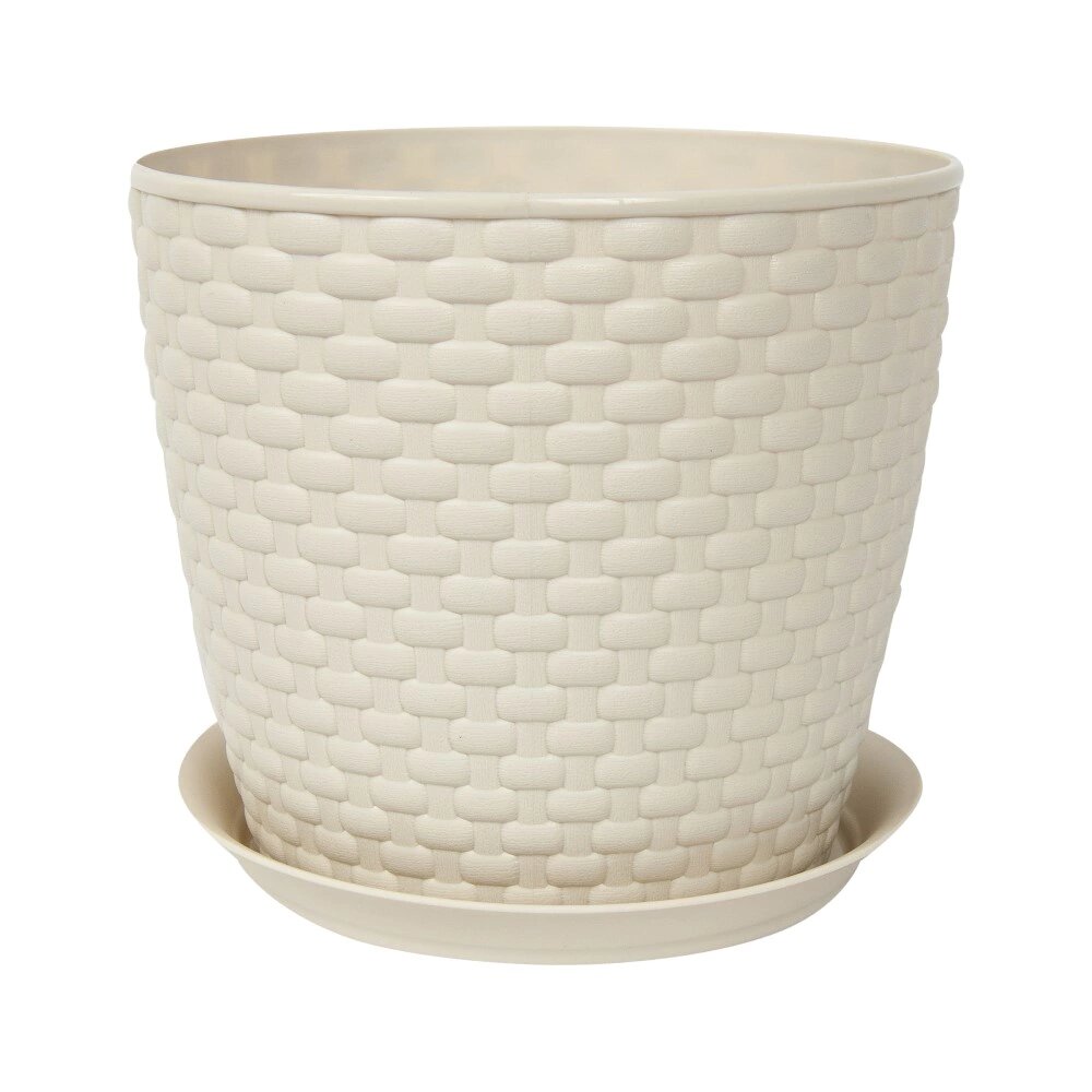 Кашпо пластиковое IDEA "Ротанг", белое, d18 см, h15,8 см, объем 3 л