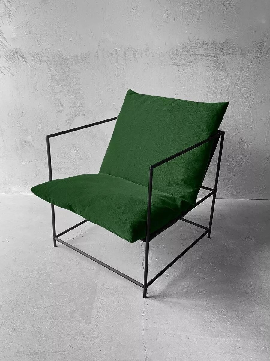 Кресло мягкое удобное для отдыха, уличное, на балкон, веранду, в стиле лофт, минимализм, Флафф Велюр зеленый
