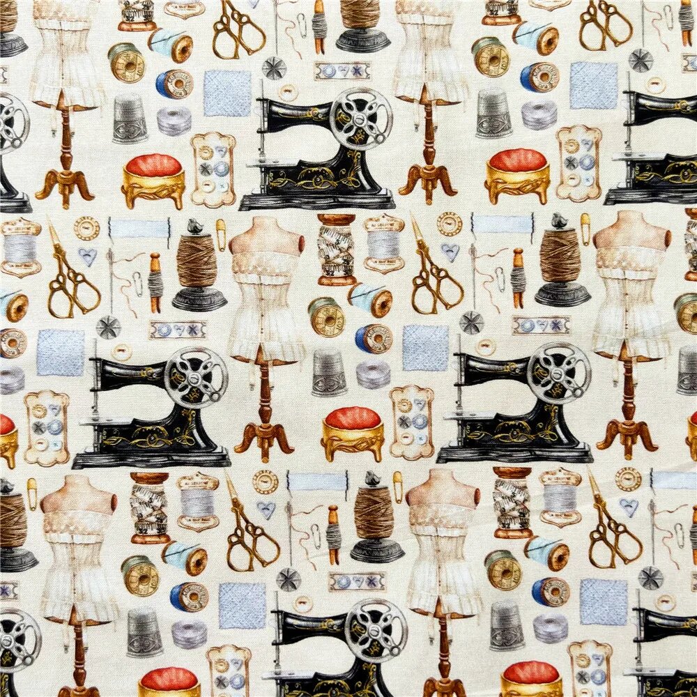 Vintage tailor model Scissors spool Patchwork 100% Cotton Fabric sewing Printed Sewing Cloth Dress Clothing Textile Tissue