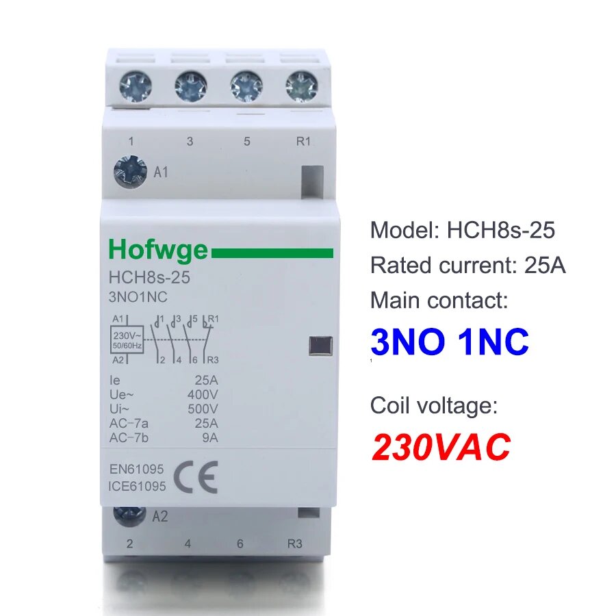 HOFWGE HCH8s-25 автоматический контактор 4P 25A 4P 25A 3NO1NC AC230V