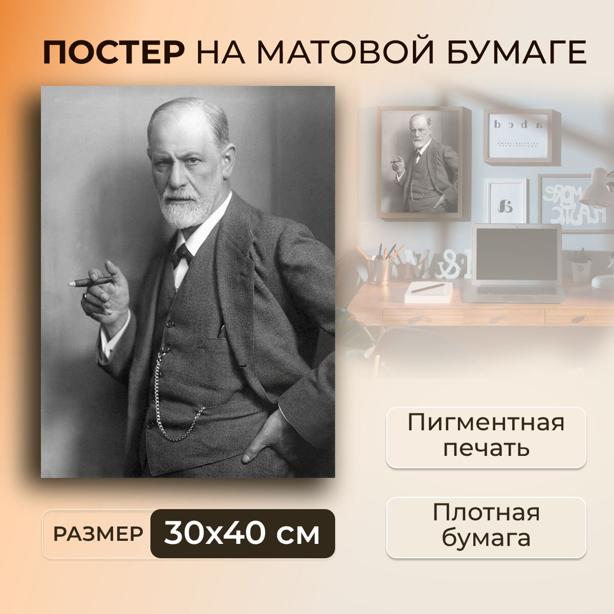 Постер, плакат на бумаге / Sigmund Freud - Зигмунд Фрейд / Размер 30 x 40 см