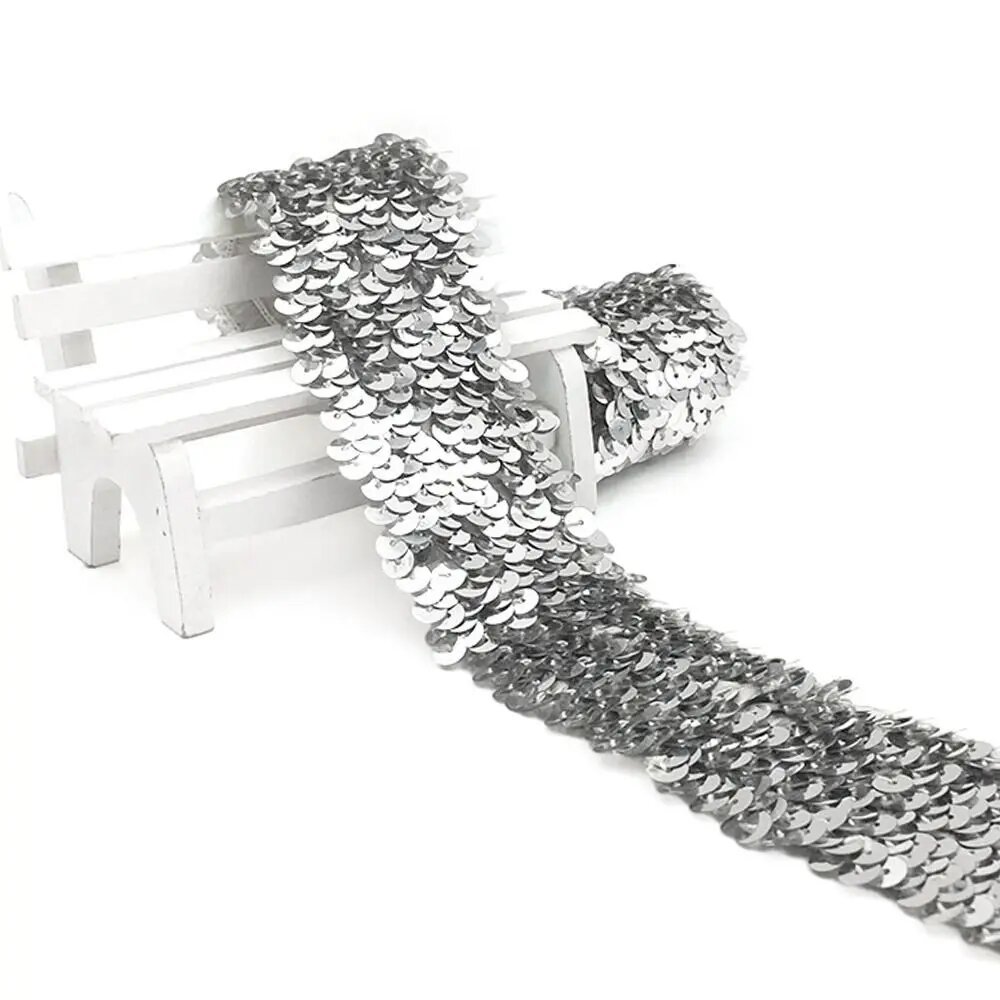 Кружевная лента с пайетками 4,8 см Серебряный, Silver