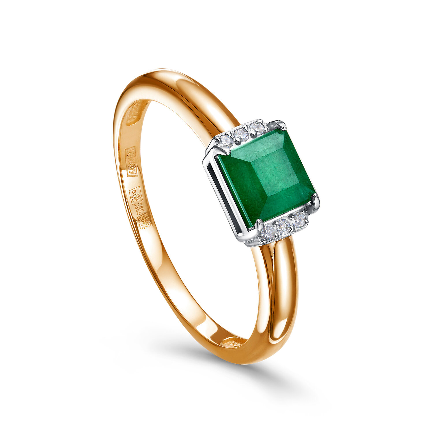 Кольцо, красное золото, 585 проба, изумруд, бриллиант