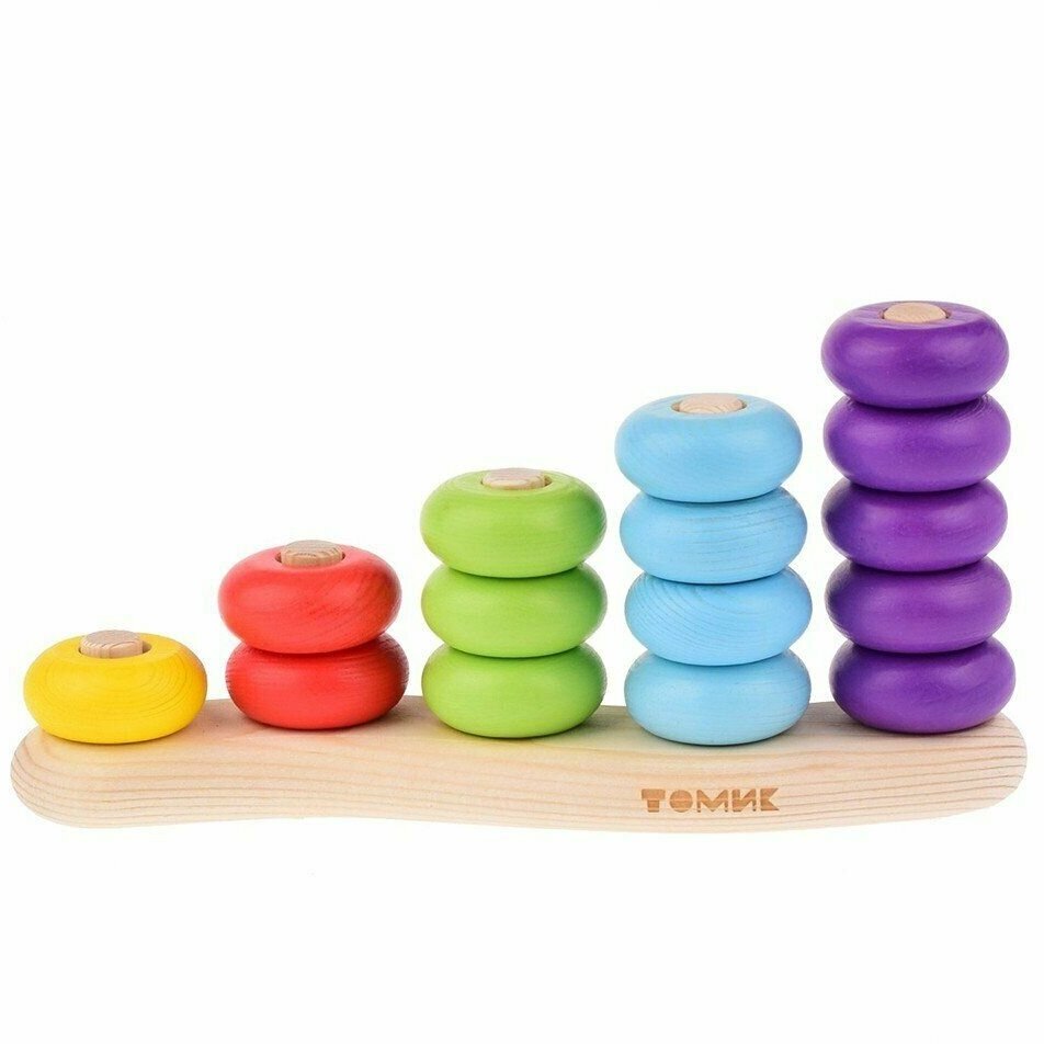Томик Сортер 16 дет. Цветные колечки (дерево, от 3 лет) С-02 (ООО "Томь-Сервис")