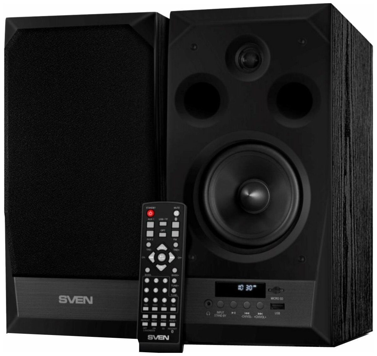 SVEN MC-20, чёрный, акустическая система 2.0, мощность 2x45Вт (RMS), FM-тюнер, USB/microSD, дисплей, пульт ДУ, Bluetooth