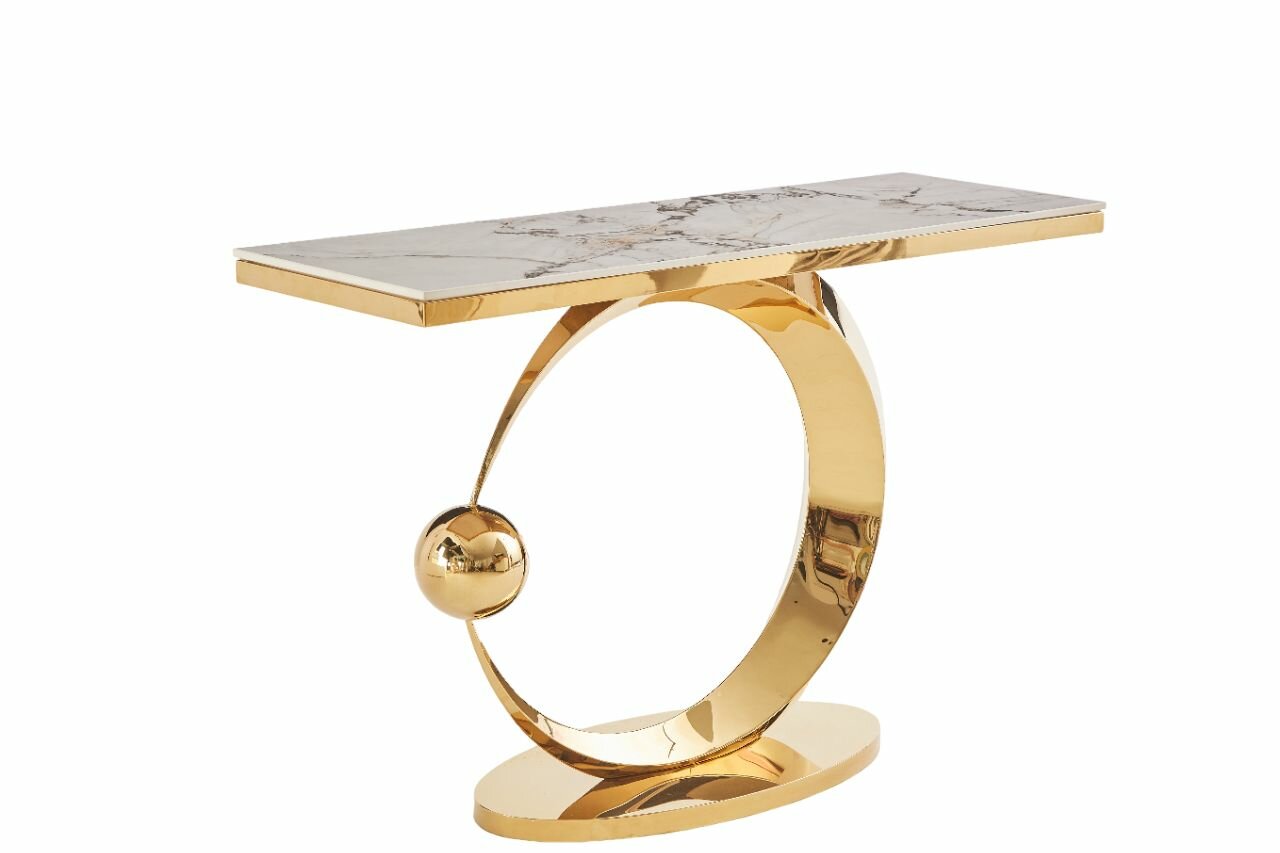 Стол-консоль Дрим IST-800,120х40х78 см, белый нефрит/золотой