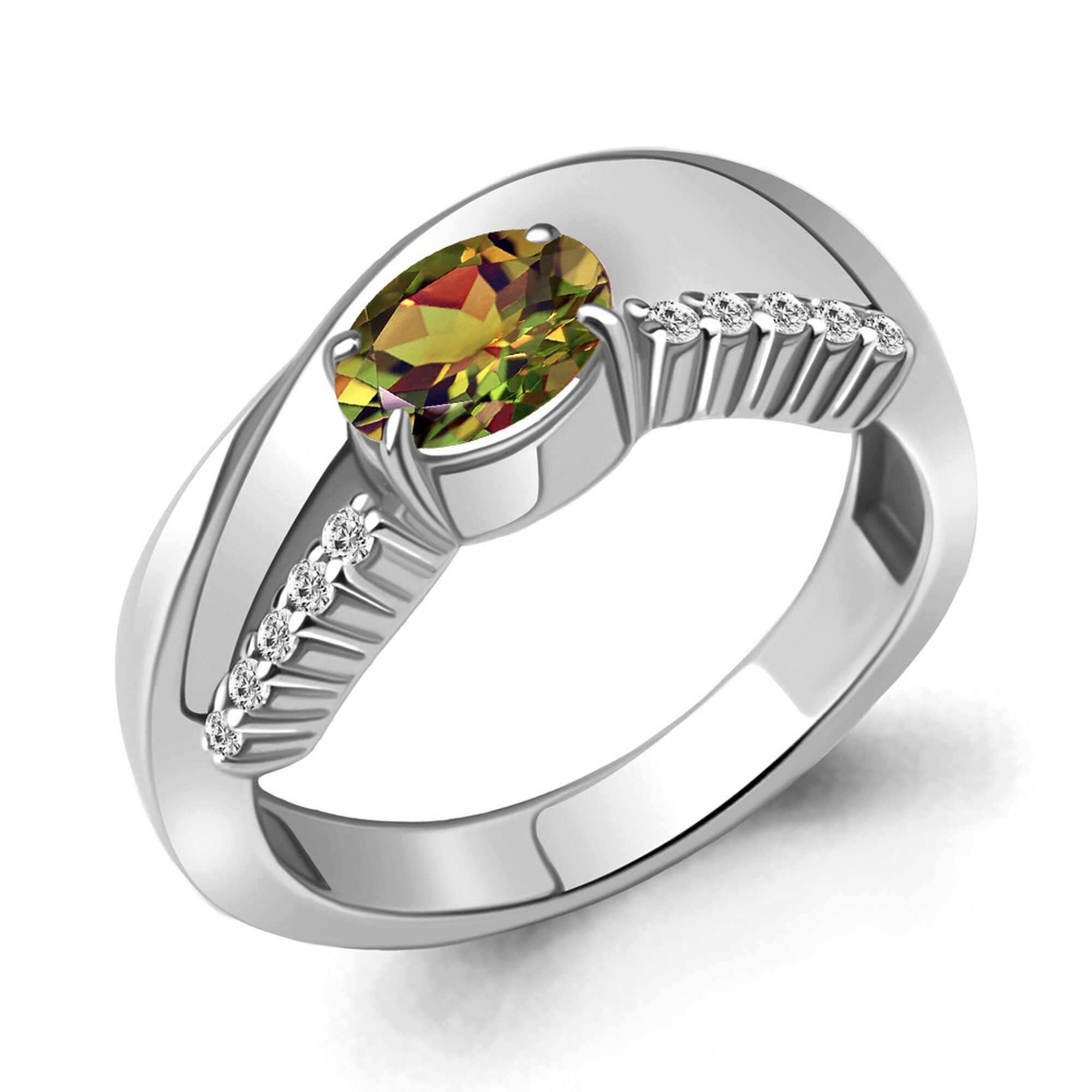 Кольцо, серебро, 925 проба, родирование, султанит, фианит