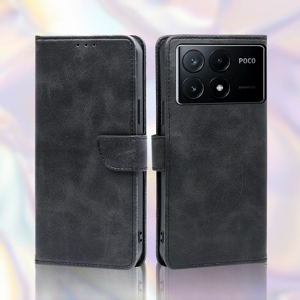 Чехол-книжка на Ксиаоми Поко Х6 Про 5 Джи, Сяоми Поко Икс 6 Про 5Г/ подходит для Poco X6 Pro 5G, Новый, противоударный с магнитом, с защита камеры, черный