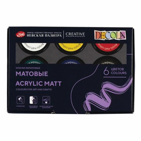 Краски акриловые Невская Палитра матовые "Декола", 6 цветов по 20 мл, в банках, 143411020
