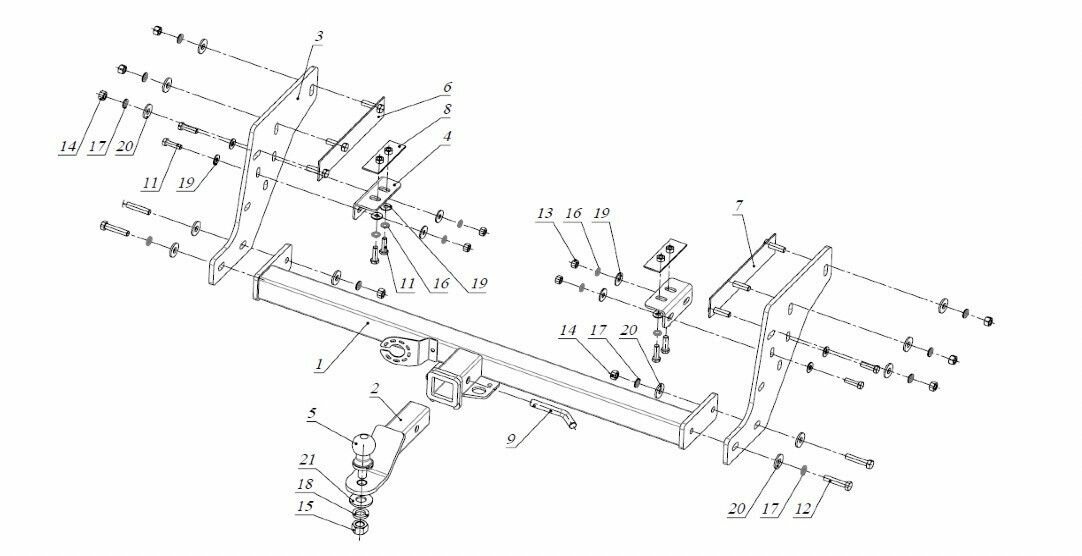 Фаркоп под квадрат для Mitsubishi L200, 2006-2014, Бизон. FA 0648-E(N)