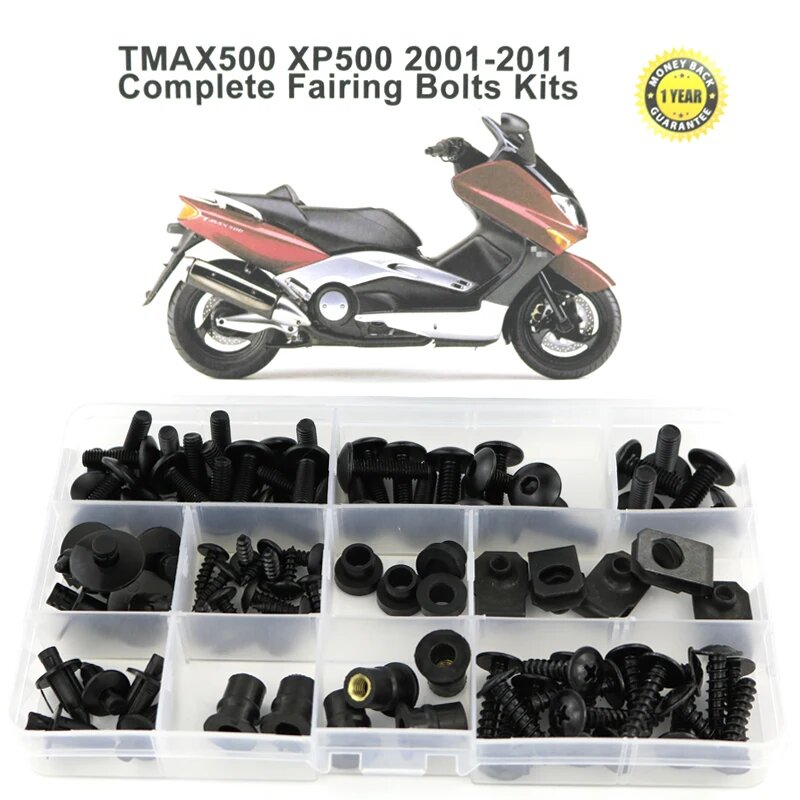 Комплект болтов для полного обвеса мотоцикла Yamaha Tmax500 Tmax 500 2001-2011, включая винты, клипсы, гайки для боковых крышек, сталь Black