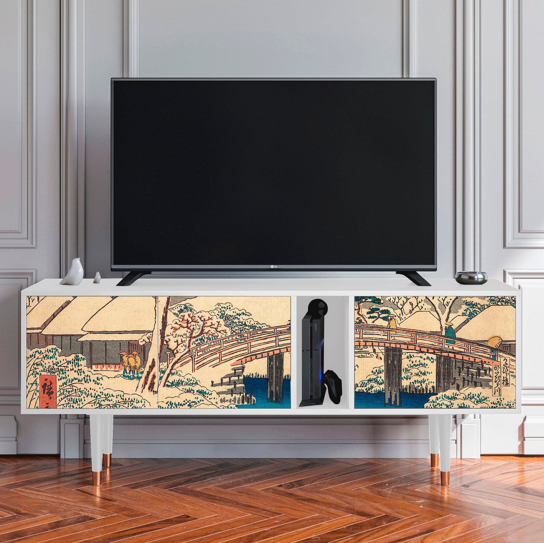 ТВ-Тумба - STORYZ - T1 Katabira River by Utagawa Hiroshige, Размер - 170 x 69 x 48 см, Цвет корпуса - , Белый