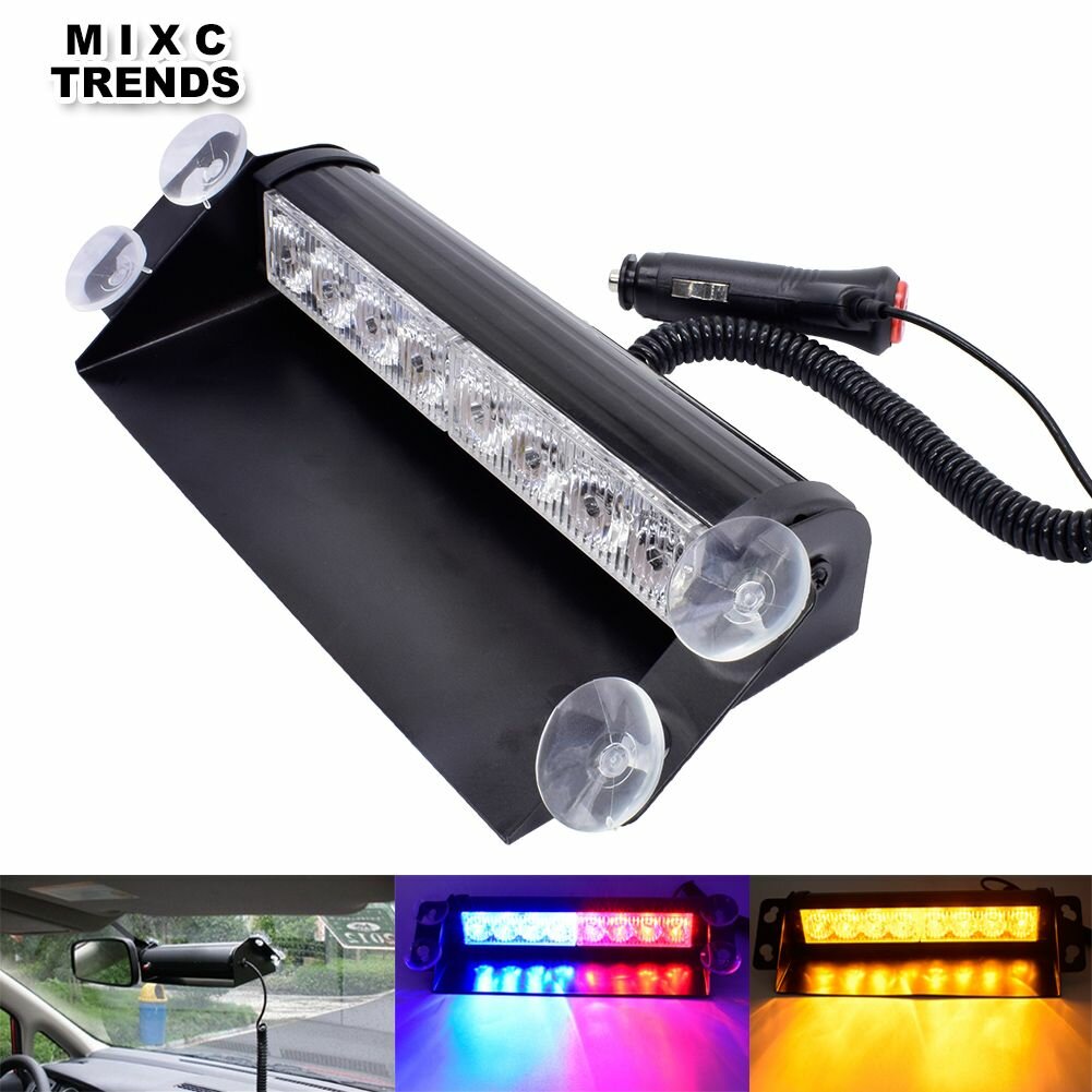 Стробоскоп под лобовое стекло красно-синий 8 диодов / мигалка ФСБ, ФСО, ГИБДД