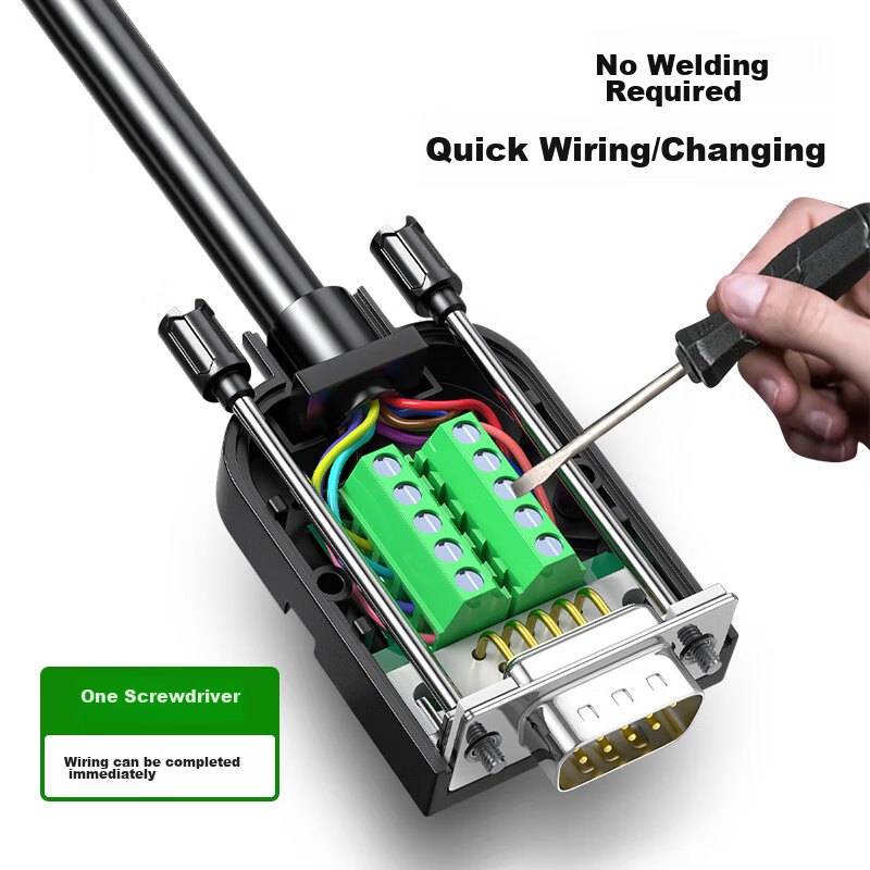 LinkStone DB9 Solderless Connector, RS232/485/422 Plug, 9-Pin COM Port Connector, Solderless Serial Adapter Male Plug, Single Pack