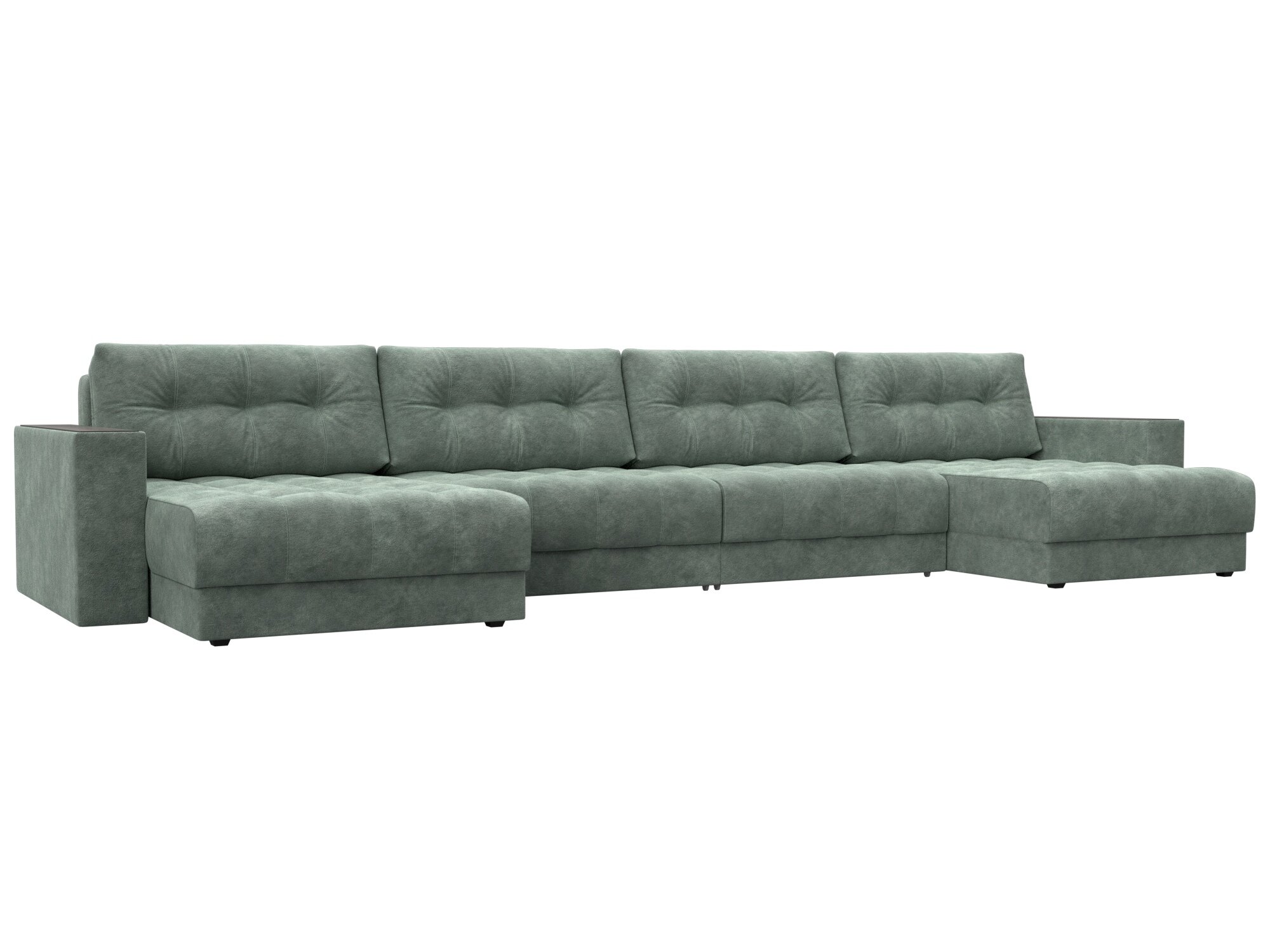 Диван П-образный с декором Лига-049 НПБ Лонг, велюр BRUT 08 зеленый