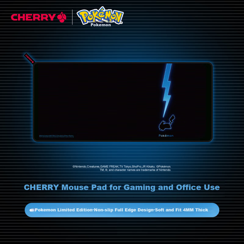 CHERRY, Large Gaming Mouse Pad, Pokemon Mouse Pad, Pikachu Mouse Pad, Computer Desk Mat, Pokemon, 900*400*4mm