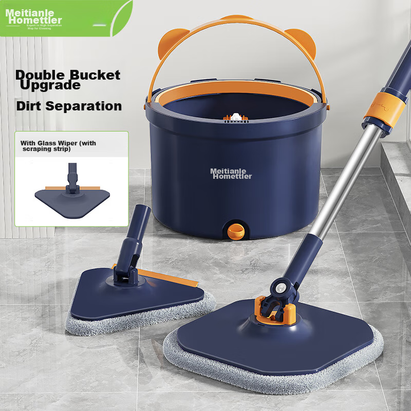 HoMettler Mop for Home Use, All-In No-Hand Cleaning, Dirt Separation, Rotating Mop, Flat Lazy Mop with Glass Cleaning Tool