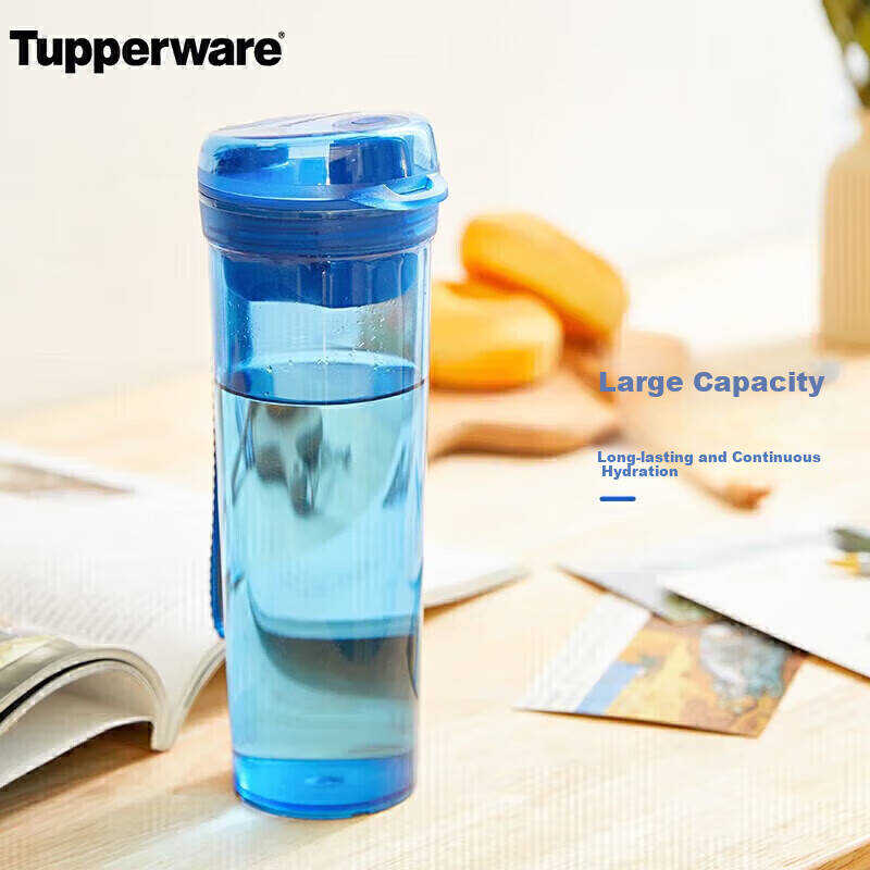 Tupperware Crystal MAX Plastic Cup 600ML, Portable Sports Water Bottle for Men And Women Students, Large Capacity with Dual Drinking Spouts, Pure Blue