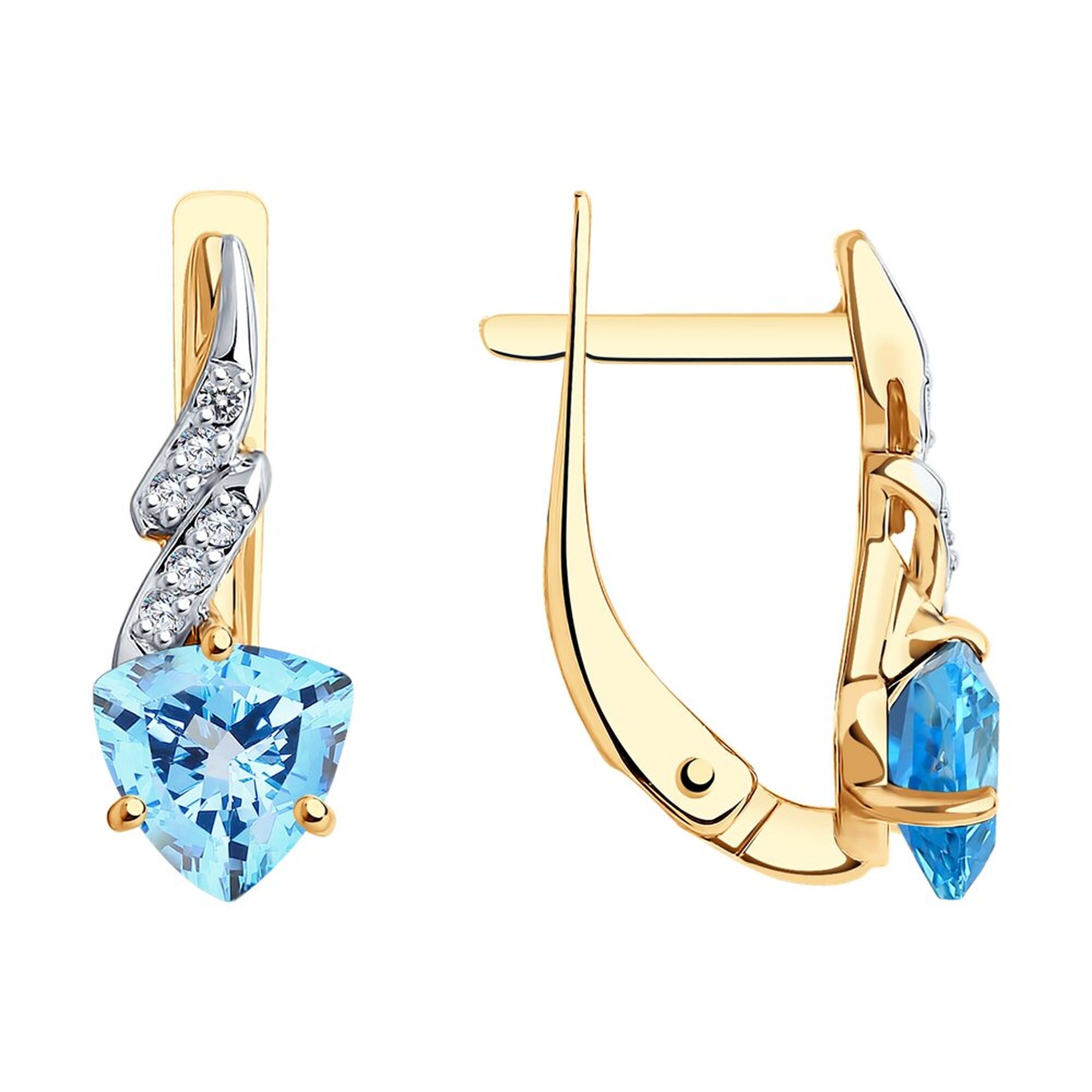 Серьги, красное золото, 585 проба, фианит, топаз