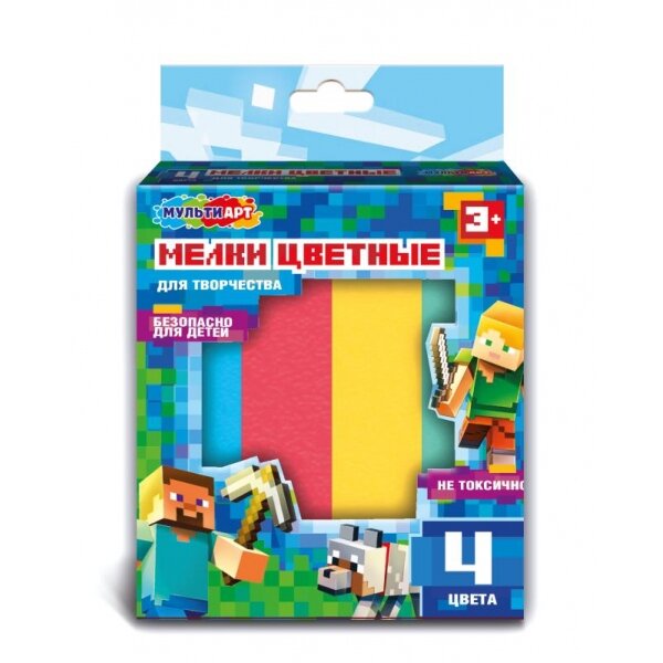 Мелки асфальтовые 4 цвета "Мир пикселей" MultiArt MEL4-124008 (48)