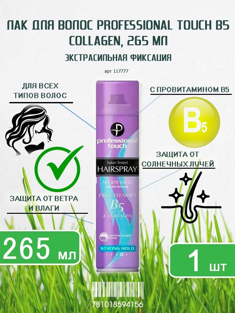 Лак для волос PROFESSIONAL TOUCH B5 Collagen, сильная фиксация, 265 мл х 1шт