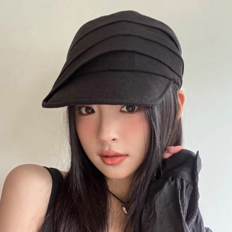 Женская шляпка, плиссированная, хлопок, лен, черная, размер M