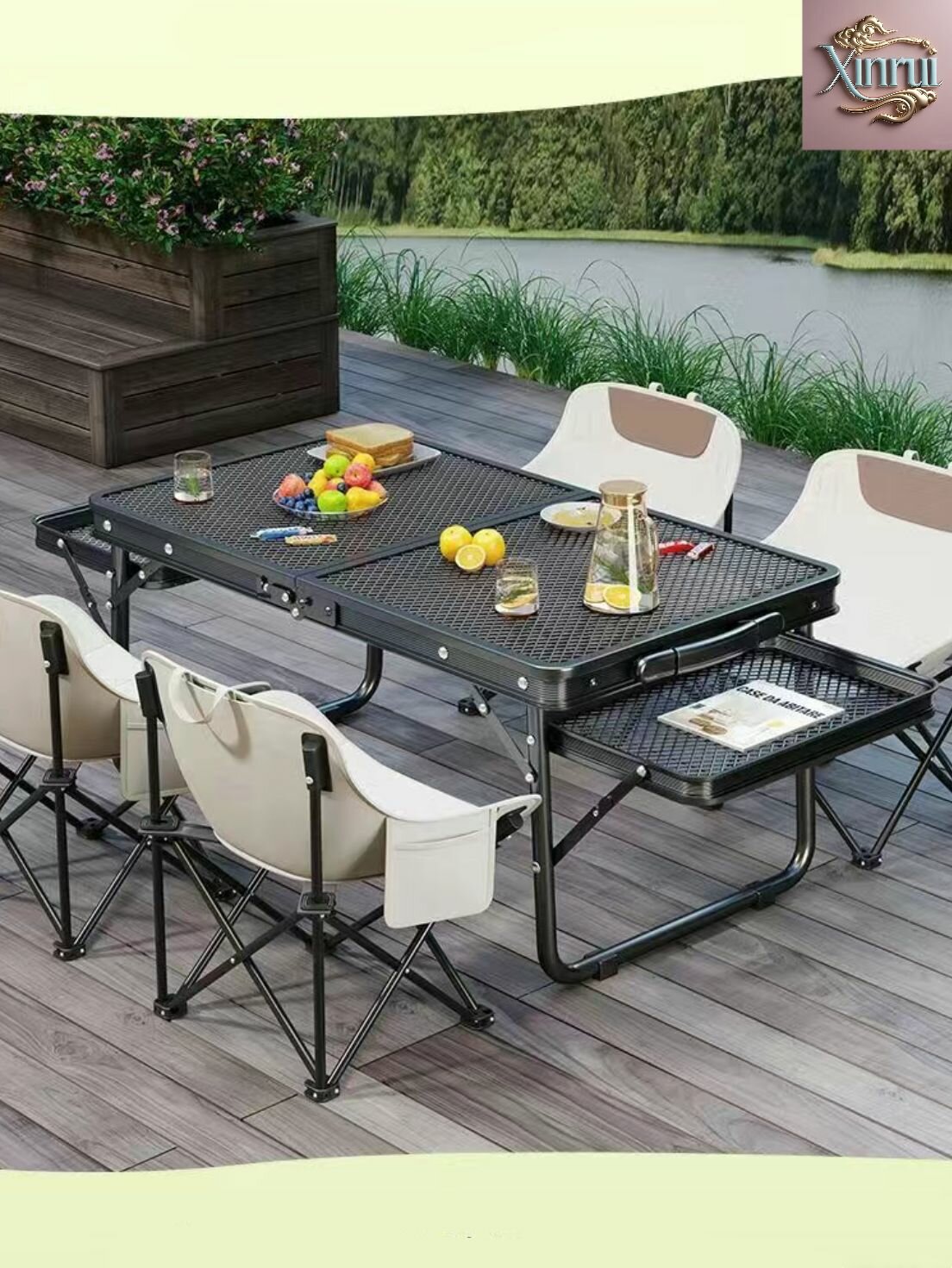 Outdoor multifunctional folding table, adjustable height, black barbecue table — фото 1