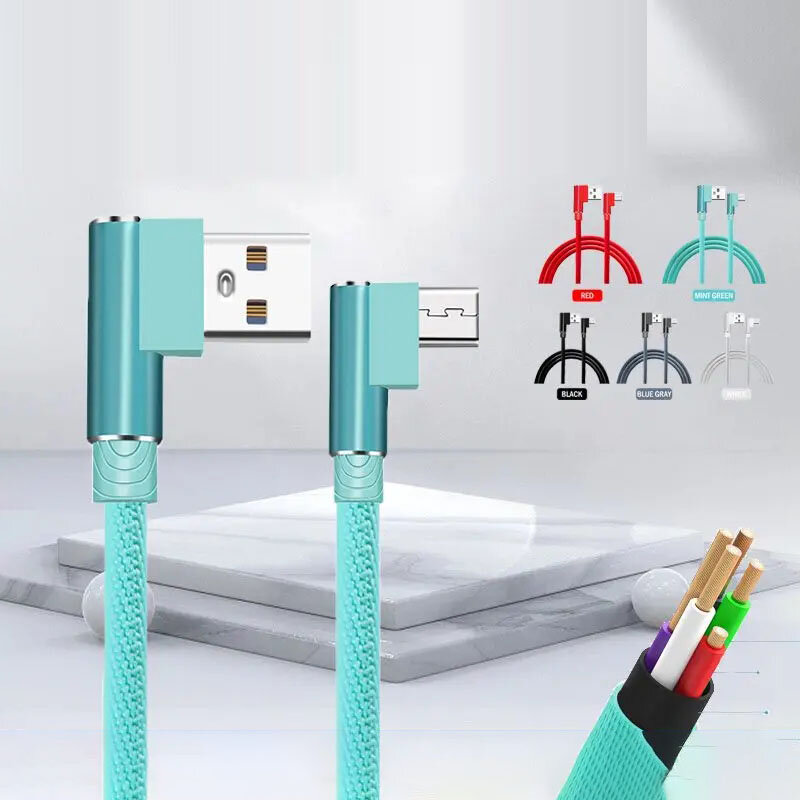 2M зарядный микро-кабель USB-разъем под углом 90 градусов Micro Android зарядный кабель для кабелей передачи данных Xiaomi Huawei