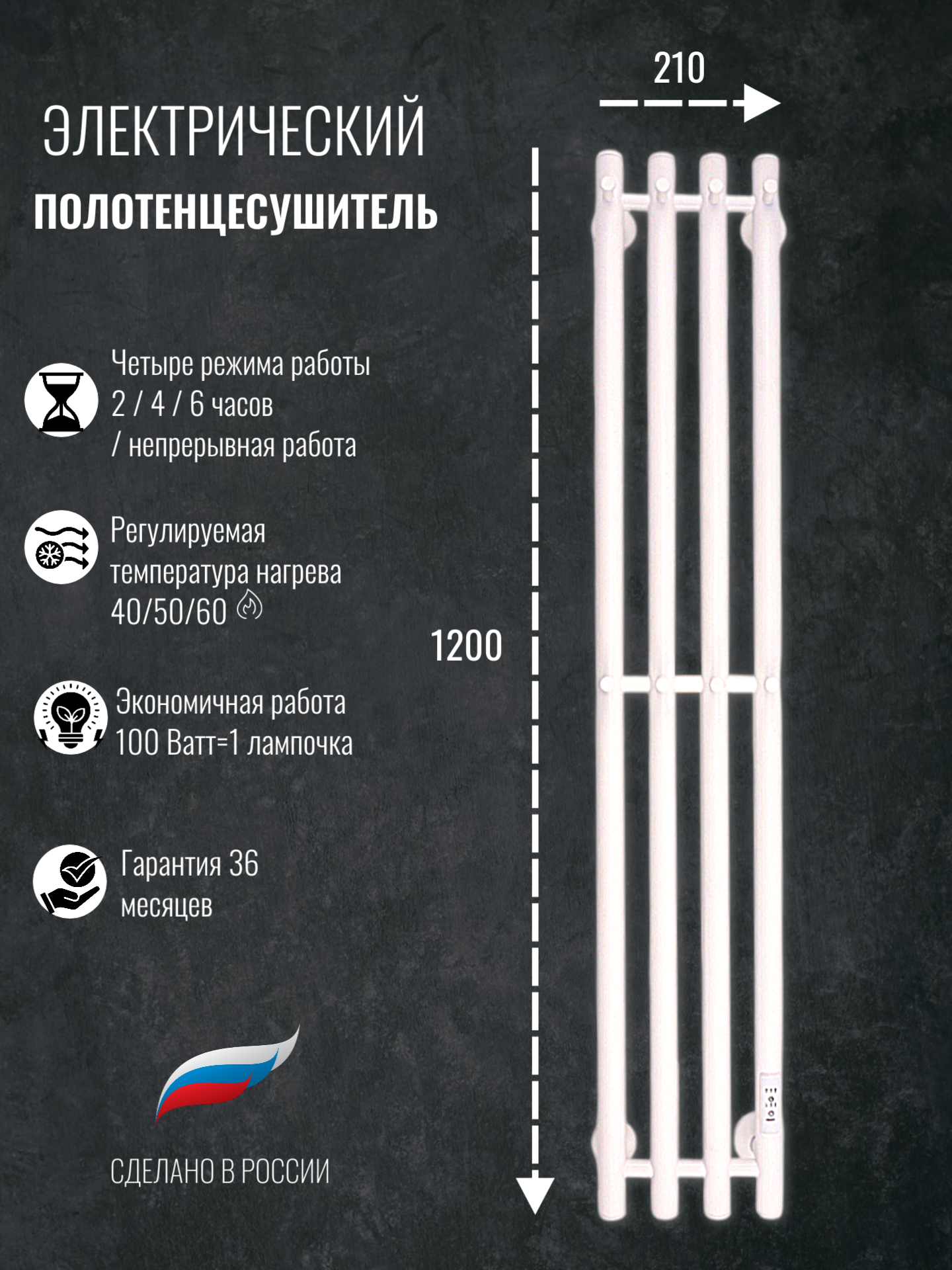 Полотенцесушитель электрический белый матовый Маргроид Вид Inaro4 120x18 вертикальный