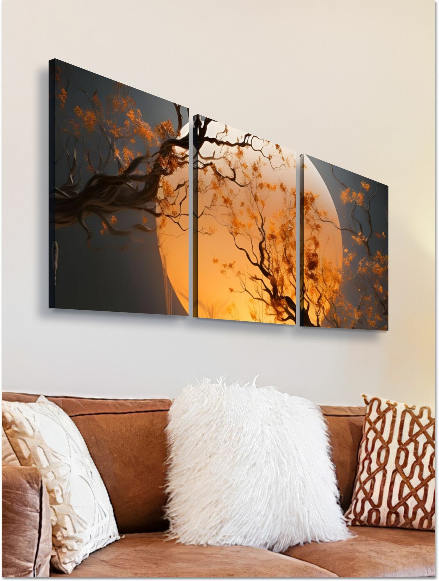 Картина Тень ветви модульная 50x70см 3шт.