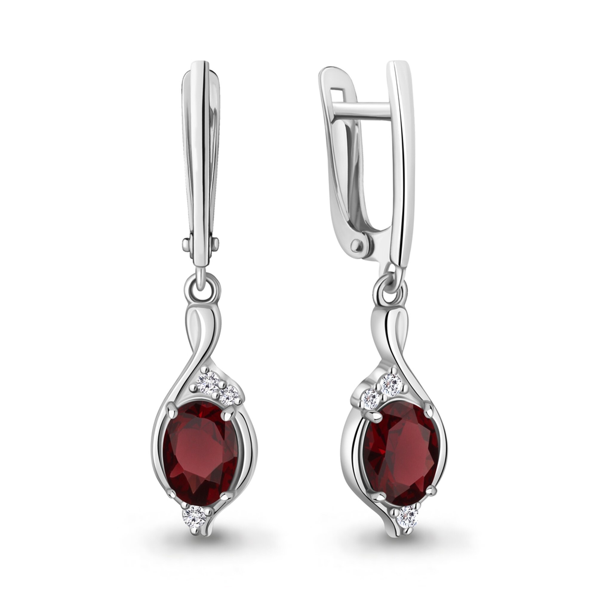 Серьги, серебро, 925 проба, родирование, гранат, фианит