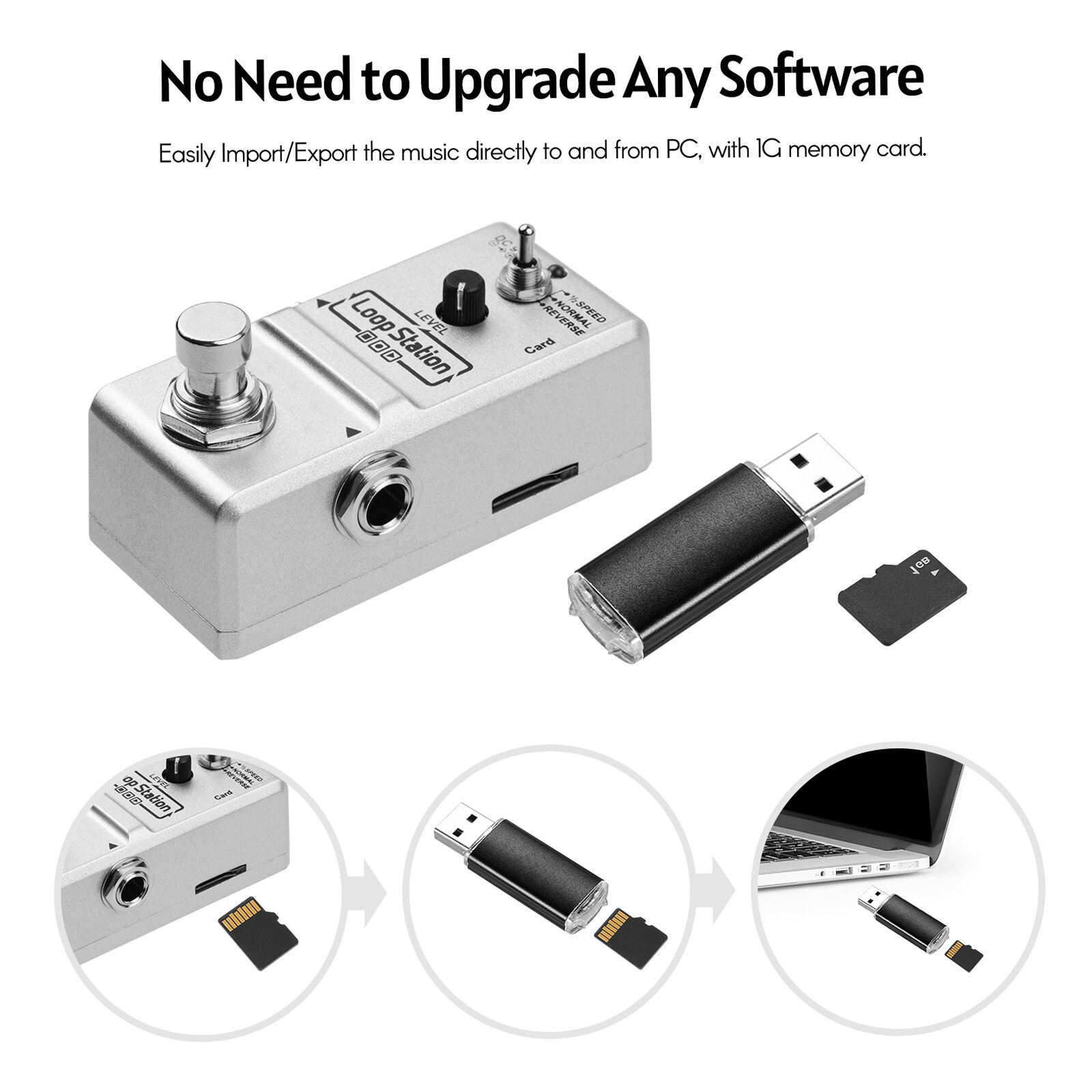 Ammoon Loop Station Mini Guitar Looper Педаль эффектов Время записи 10 минут 3 рабочих режима True Bypass Полностью металлический корпус с картой памяти 1 ГБ