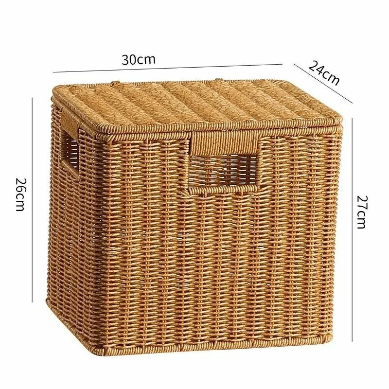 Три дырки Плетеная корзина для хранения с крышкой длина 30 см, ширина 24 см, высота 27 см.