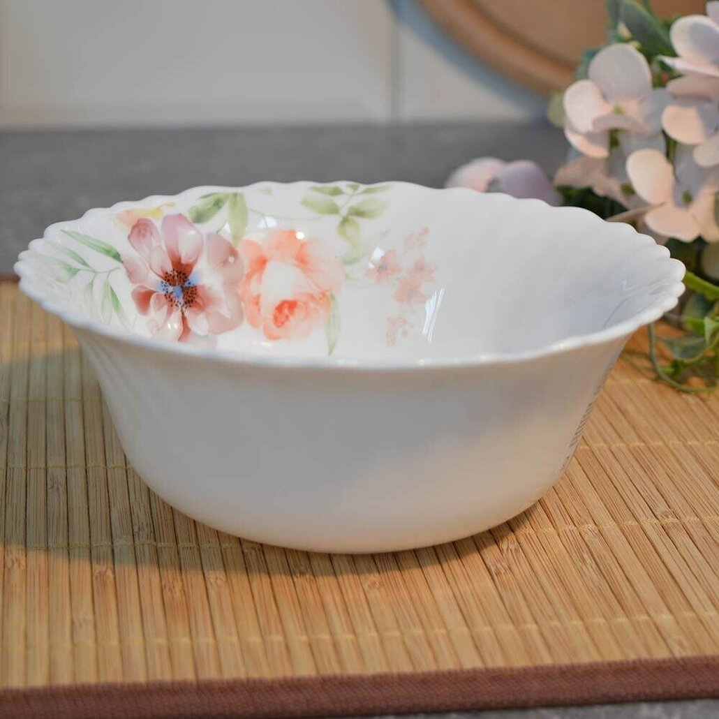 Салатник "Аврора" 500мл, 15см, стеклокерамика, белый с цветочным узором