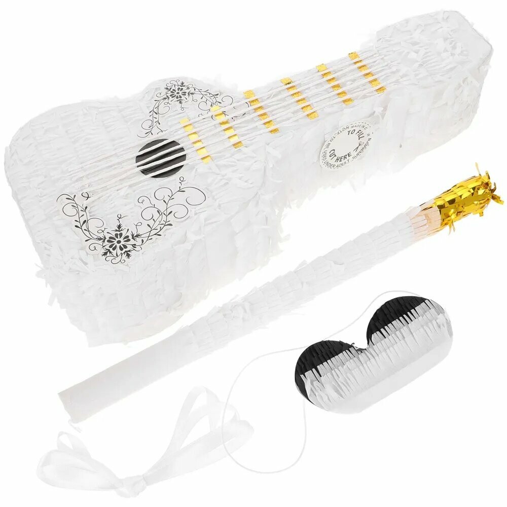 Бумажная скрипка-пиньята белого цвета для декоративных праздников