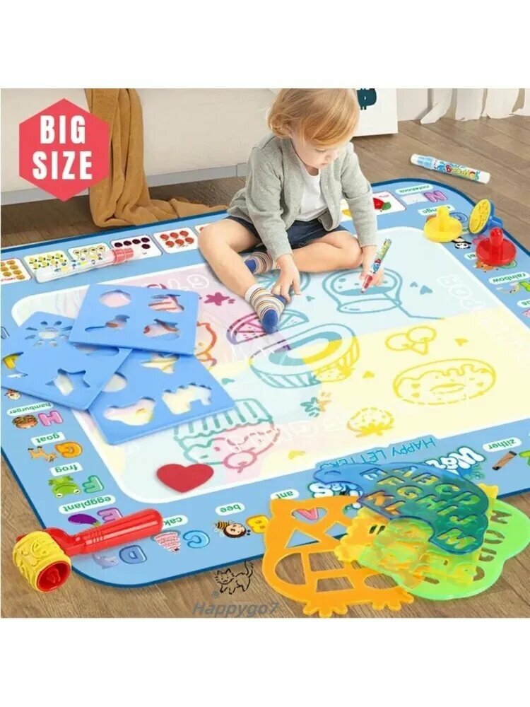 Волшебный коврик для рисования на воде, раскраска с многоразовыми волшебными ручками, доска для рисования Монтессори, развивающие игрушки, детский подарок 100x80 см