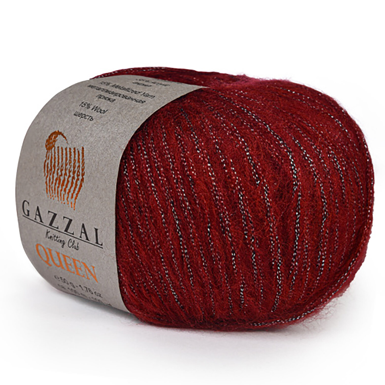 1 Моток, GAZZAL Queen, 35% Полиэстер, 35% Акрил, 15% Шерсть, 15% Металлик, Цвет-7219