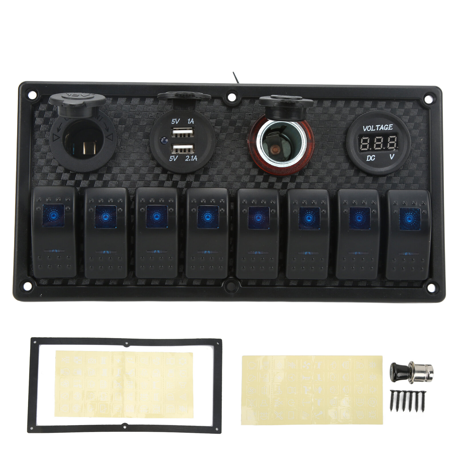 Панель переключателей с LED, USB, вольтметром, 12-24V, для лодки, авто