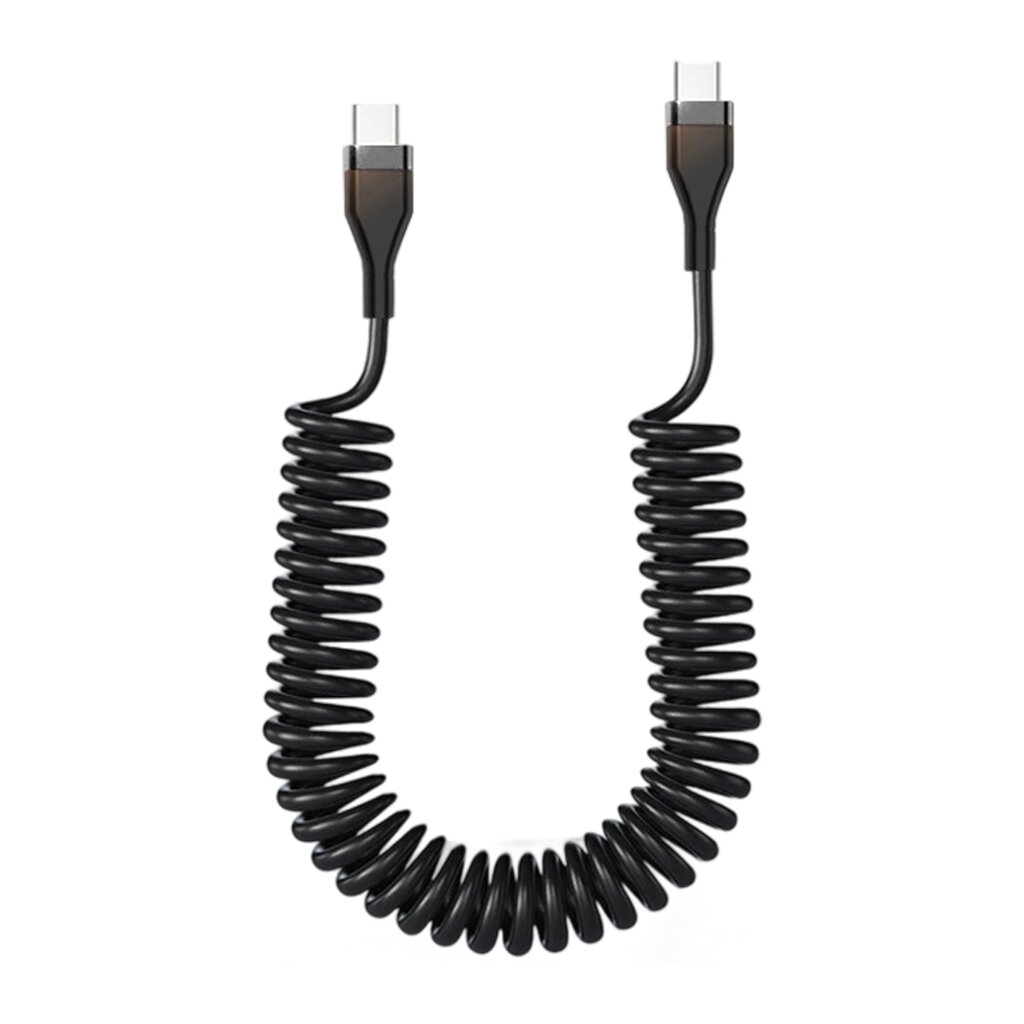 Кабель для передачи данных dual Typec с пружиной длиной 1 м мощностью 120 Вт для сверхбыстрой зарядки-черный