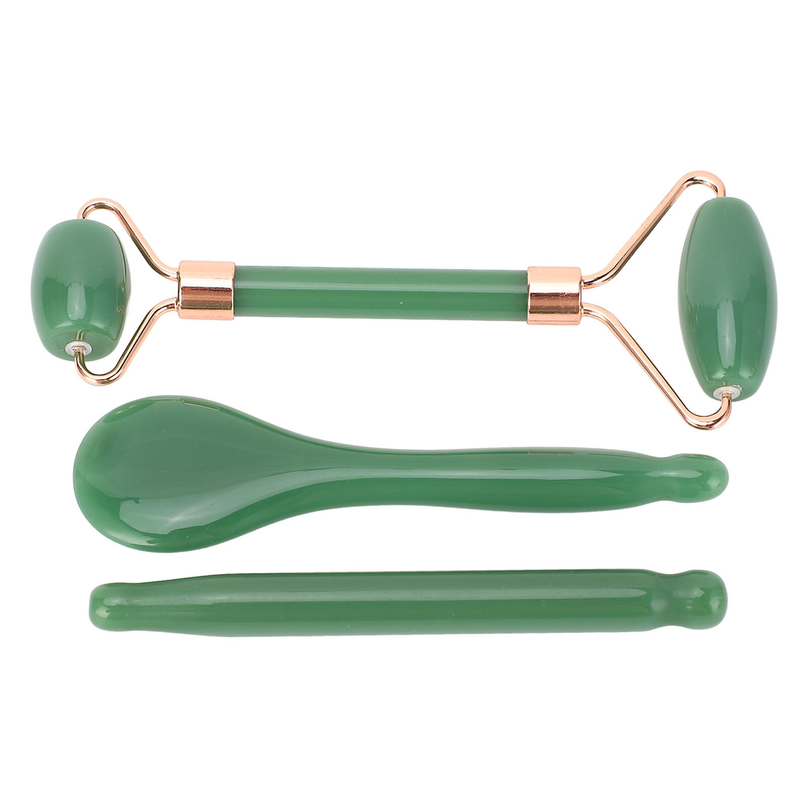 Набор инструментов для ухода за кожей лица с нефритовым валиком Гуаша, двухсторонний ролик для акупрессуры, ручная ручка-ложка для Гуаша, зелёный