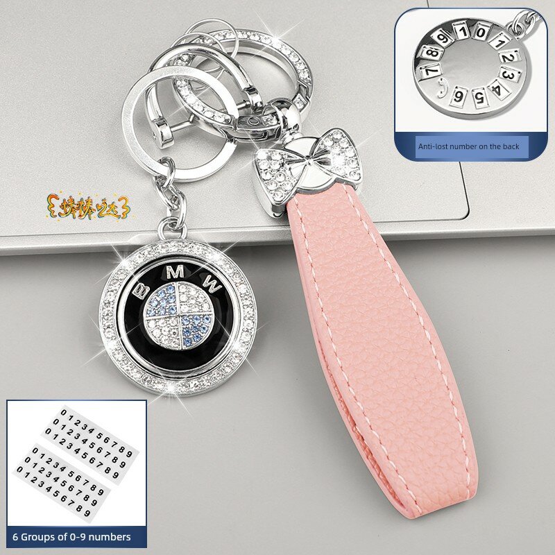 Брелок для ключей автомобиля для женщин, новый изысканный аксессуар для сумки с бриллиантовым бантом, брелок с номером