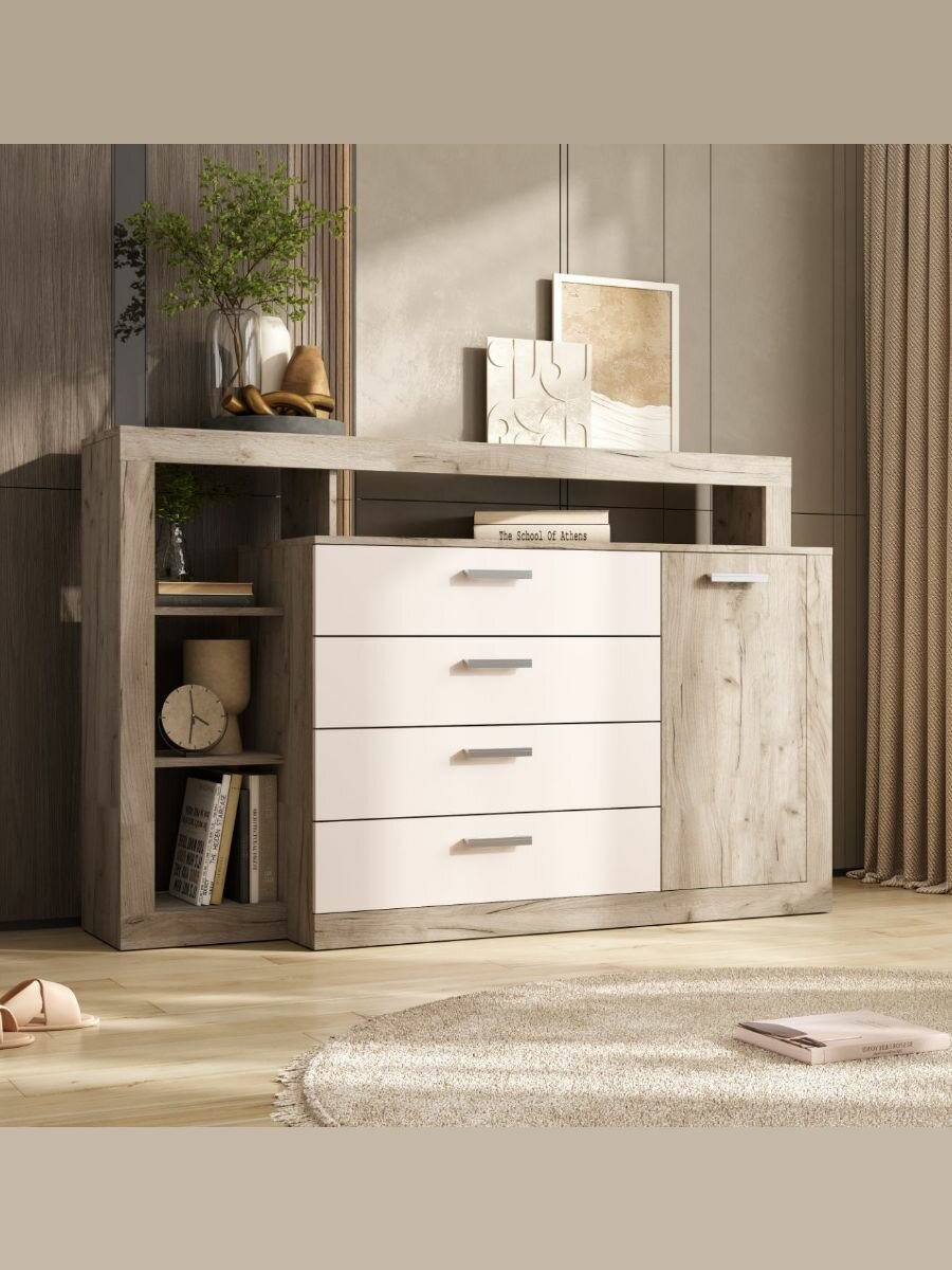 Комод Ангара ЛДСП 1602х1040х476, Дуб Крафт серый/Кашемир/Дуб Крафт серый, МИФ
