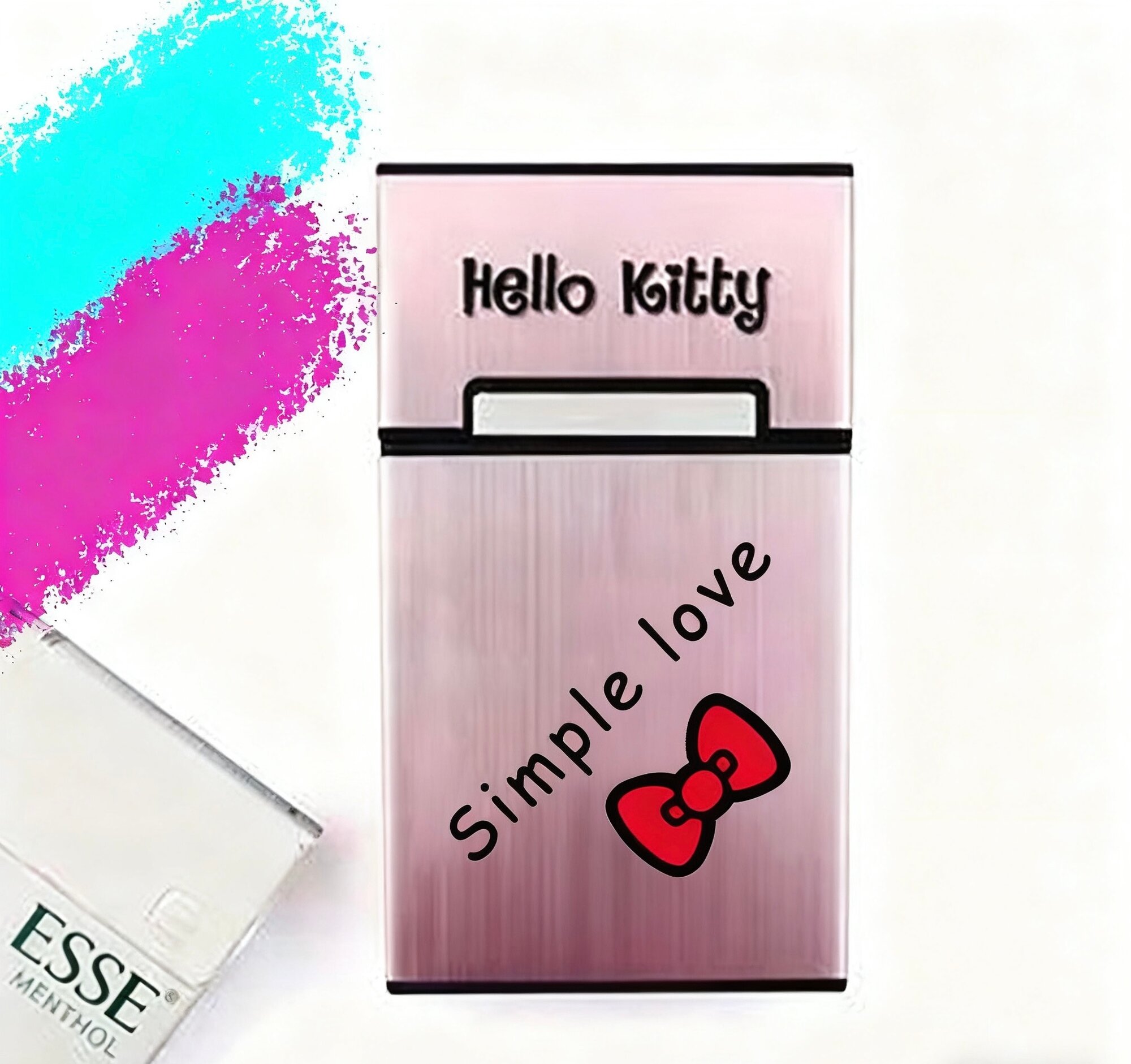 MINISO Флип-топ портсигар Hello Kitty розовый Пачка из 20 сигарет, ультратонкая и портативная.