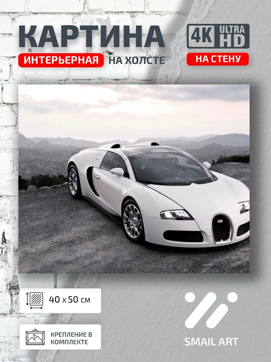 Картина на холсте интерьерная 40 на 50 на стену машина Bugatti для офиса атмосфера