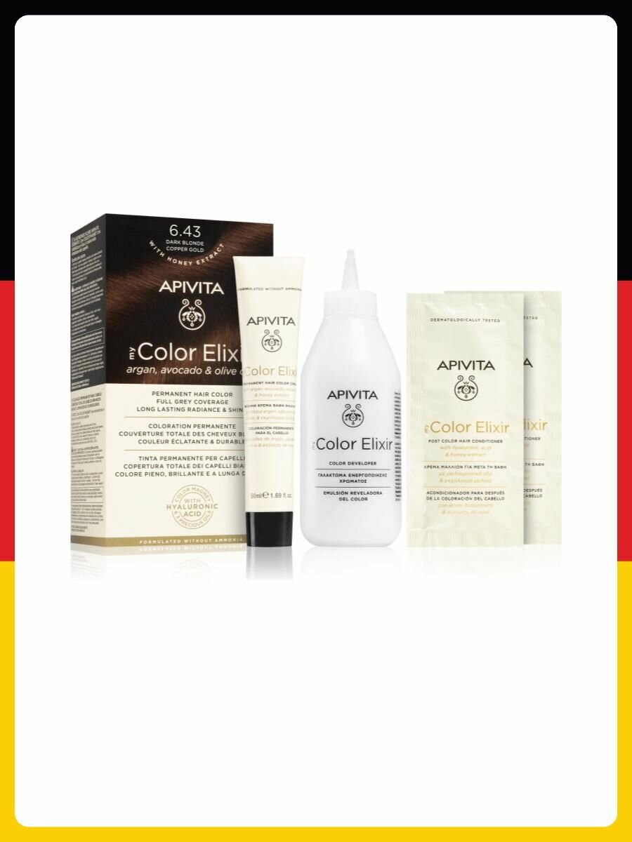 Краска для волос APIVITA My Color Elixir hair color without ammonia 6.43 Dark Blonde Copper Gold, 155 мл