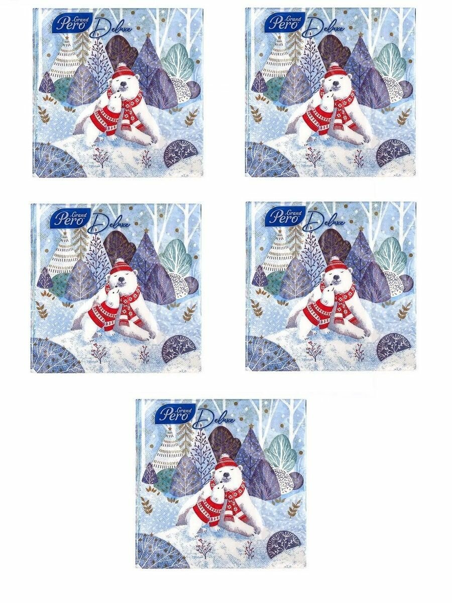 Салфетки бумажные Pero Grand Deluxe Умка, 33*33 см, 3 слоя, 5 уп. по 20шт