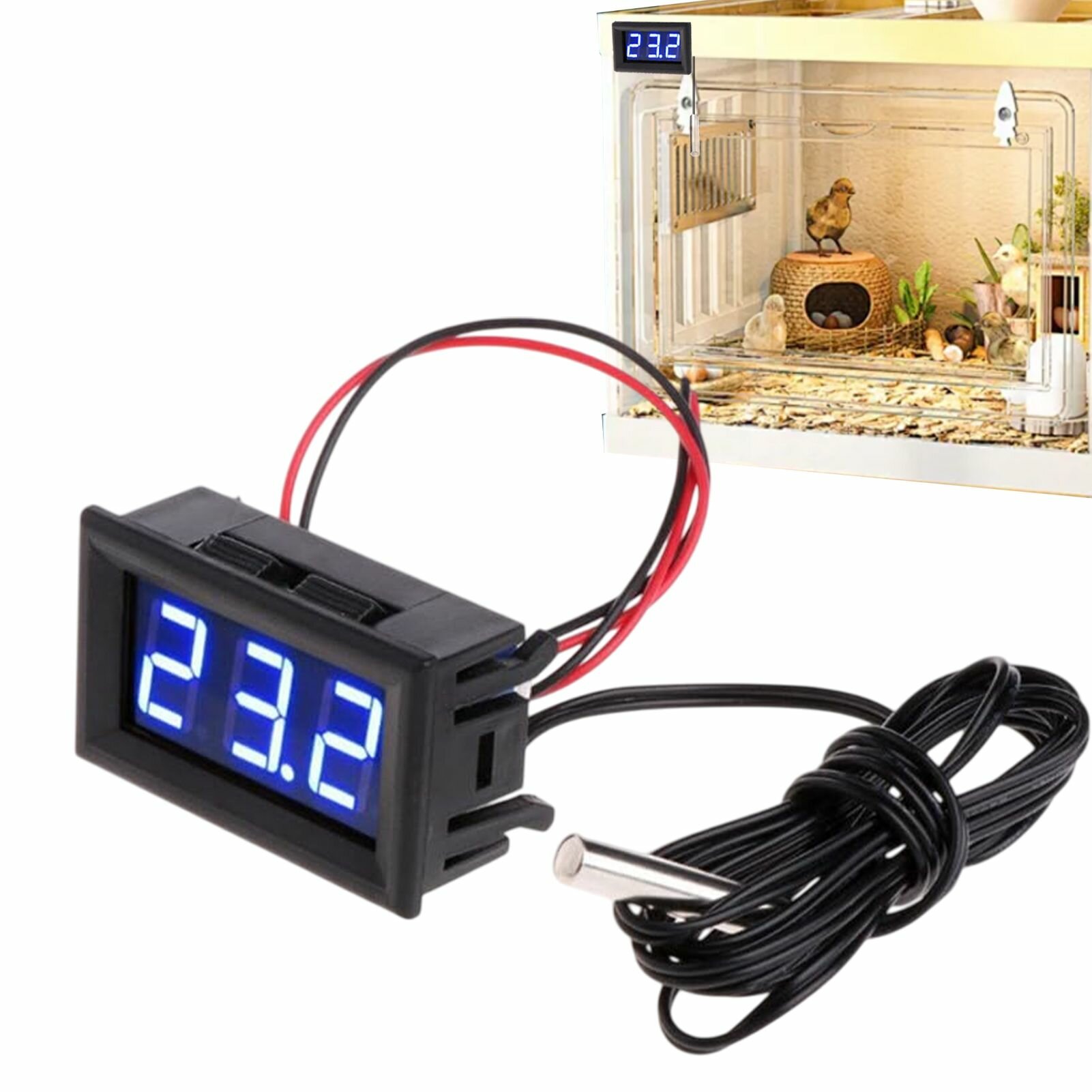 12В Электронный автомобильный термометр постоянного тока для измерения температуры, универсальный; светодиодный цифровой дисплей, с выносным датчиком 1 метр